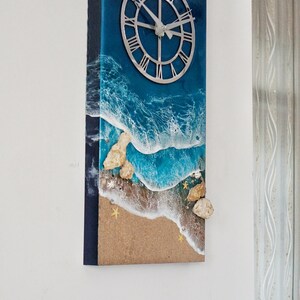 Beach Theme Large Glow in Dark Epoxy Resin Wall Clock, Ocean Wave ...