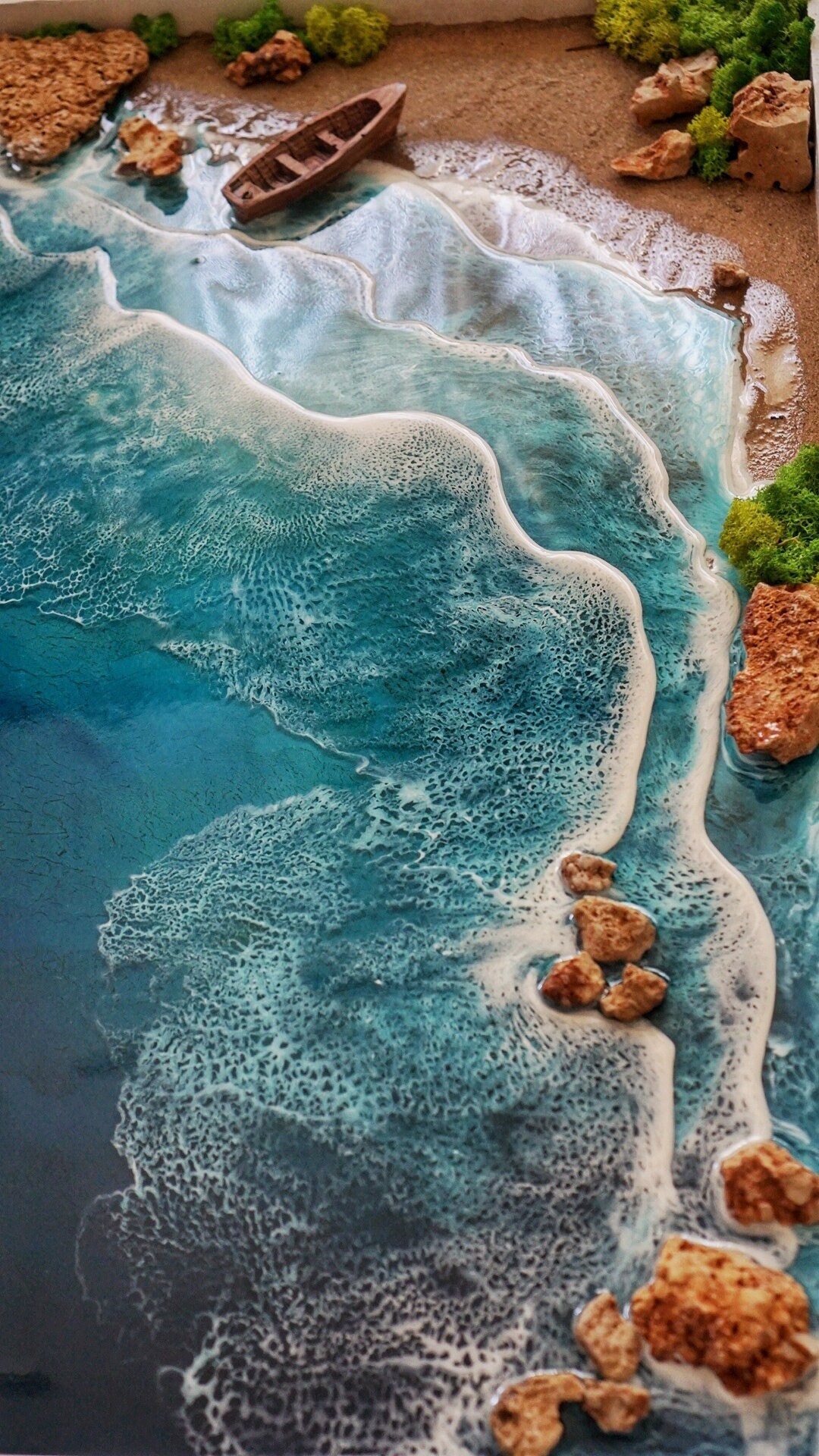 Large Ocean Themed Resin Wall Art, 3D Realistic Wave Moss Art, Ocean ...