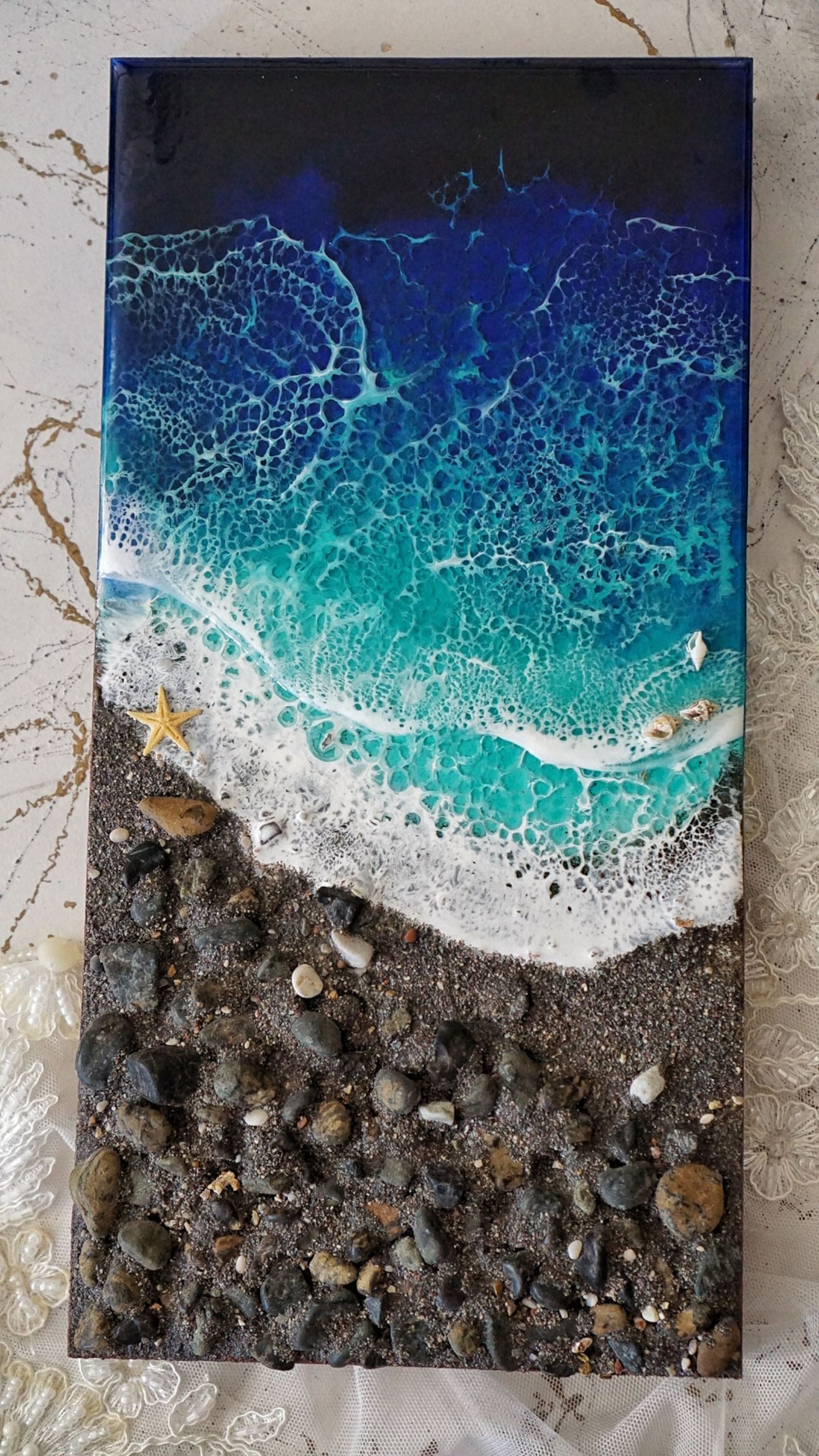 Nautical Small Resin Painting, Coastal 3d Epoxy Wall Art, Realistic ...