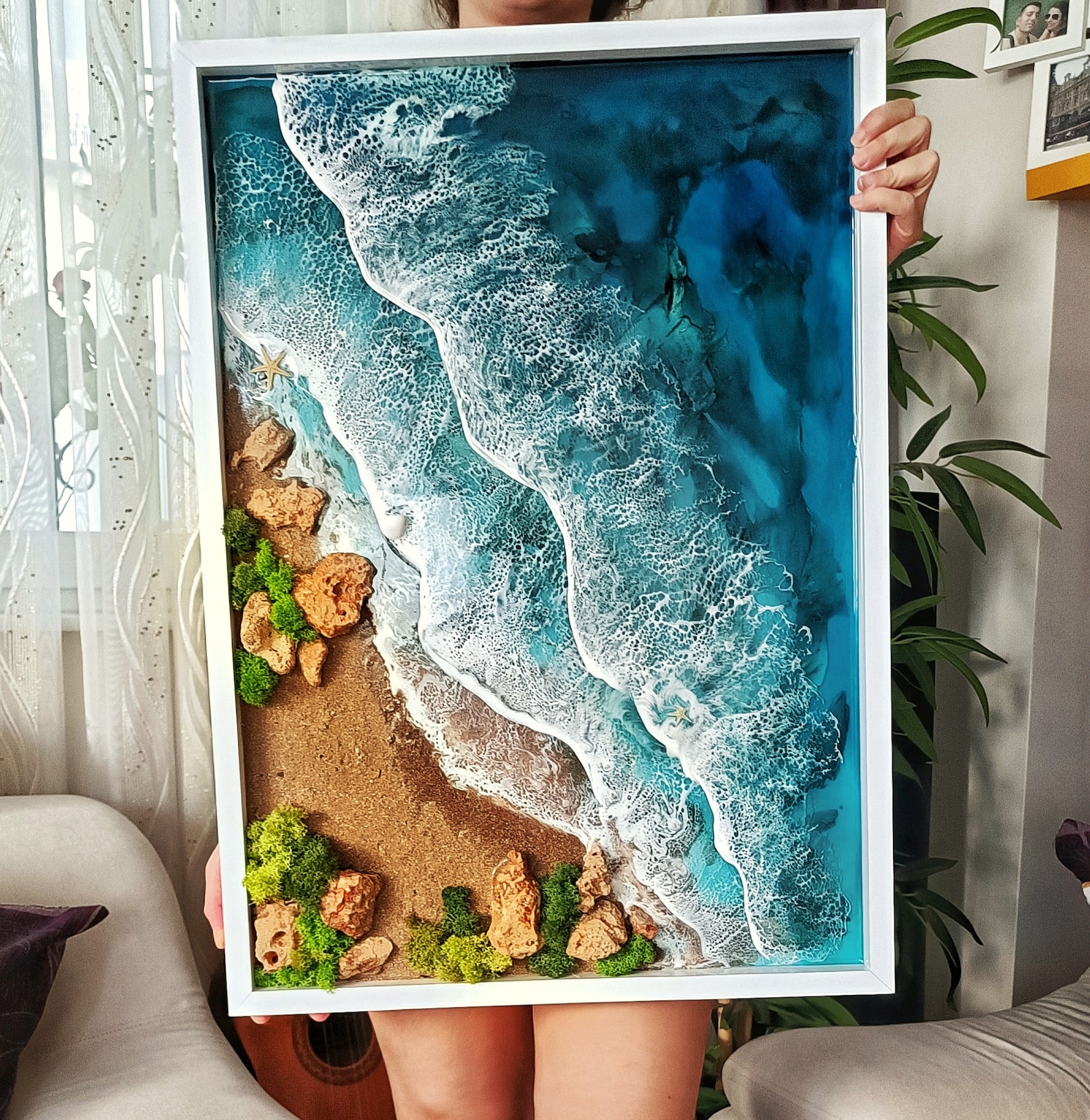 Large Ocean Wave Resin Framed Wall Art, Seaside Decor Epoxy Painting ...