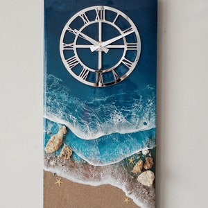 Beach Theme Large Glow in Dark Epoxy Resin Wall Clock, Ocean Wave ...