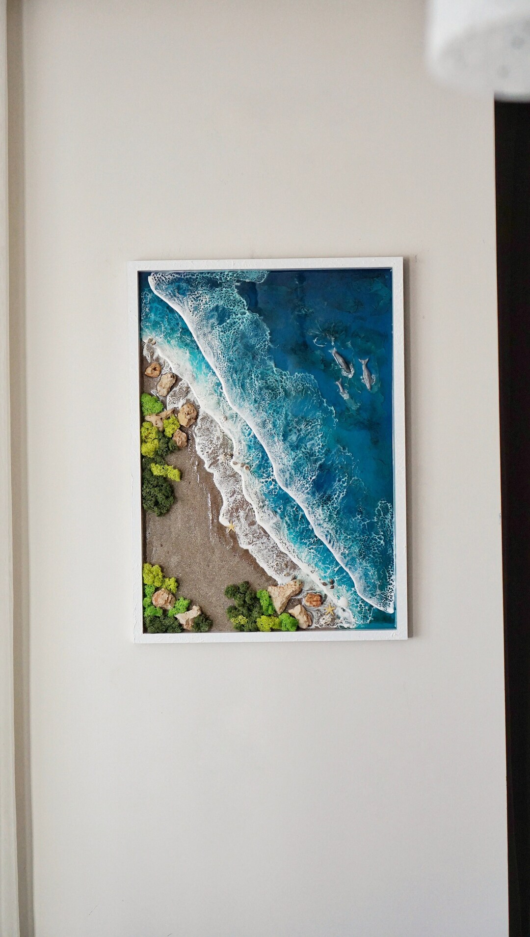 3D Ocean Wave Decor Dolphin Family Resin Painting, Seaside Epoxy Wall ...