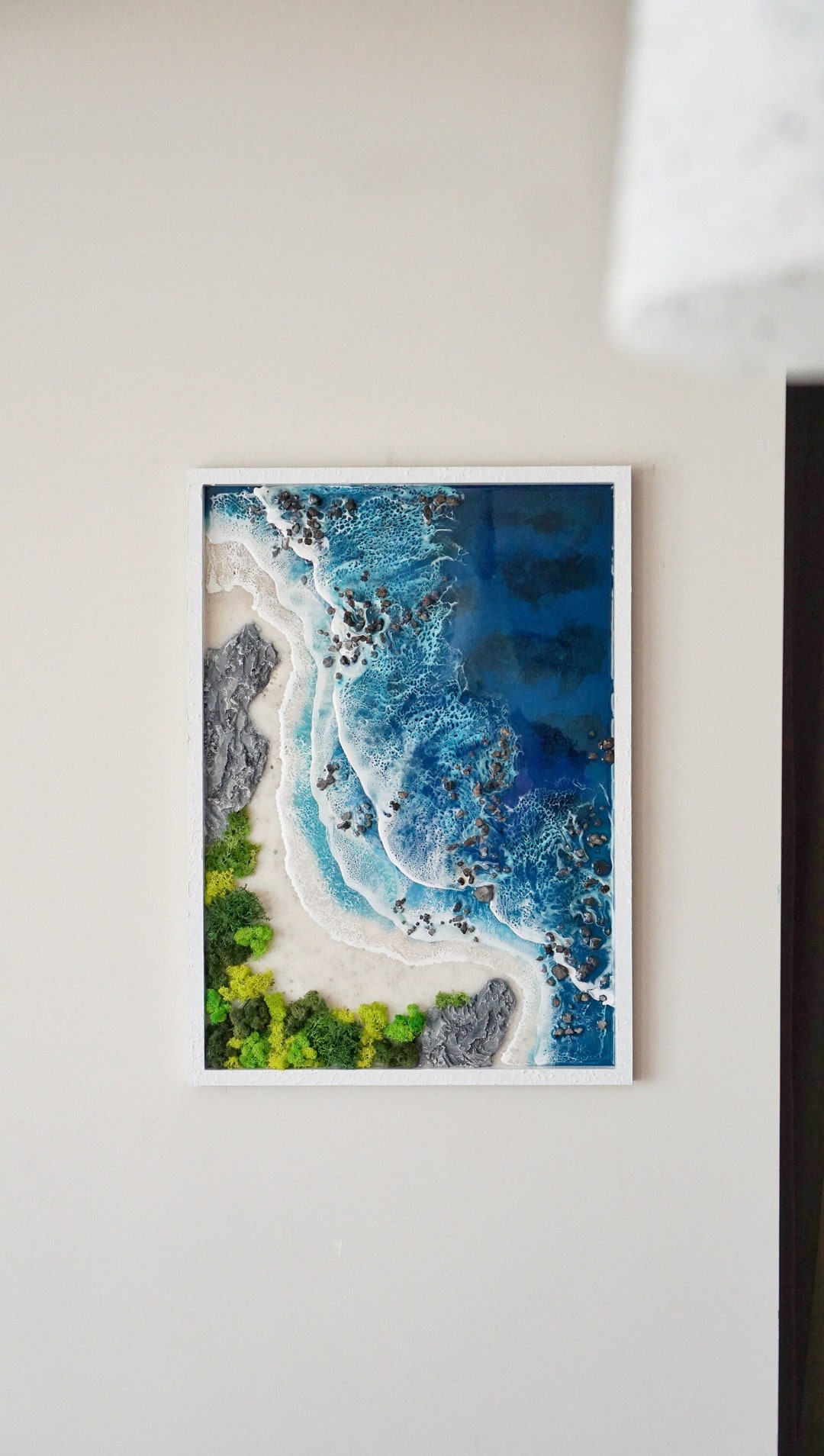 Large Ocean Theme Aesthetic Epoxy Resin Painting, 3D Moss Wall Art ...