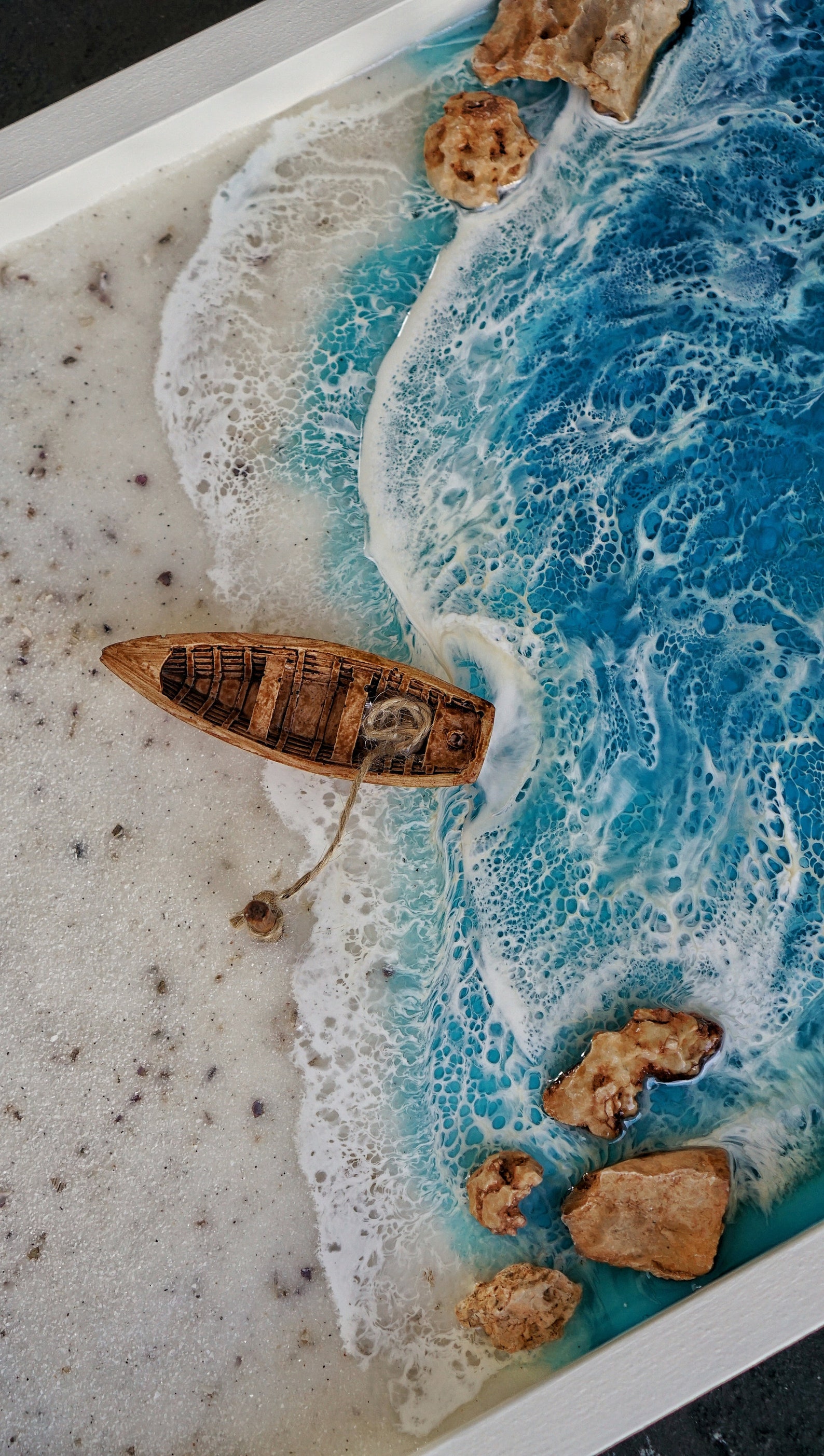 Rectangle Framed Coastal Resin Art, Seaside Epoxy Resin Wall Decor ...