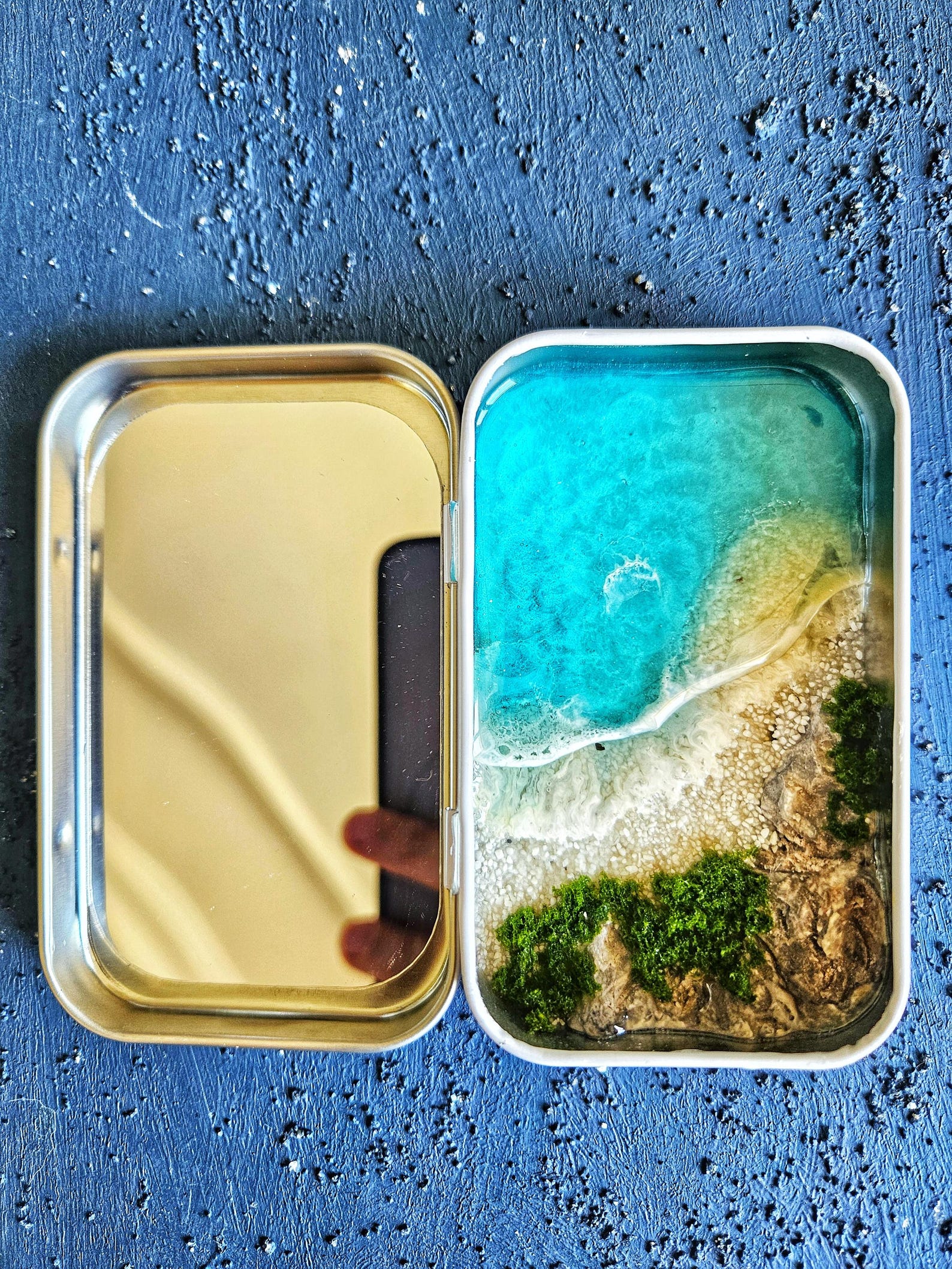 Ocean Themed Resin Art Compact Mirror With Case, Beach Vibes Pocket ...