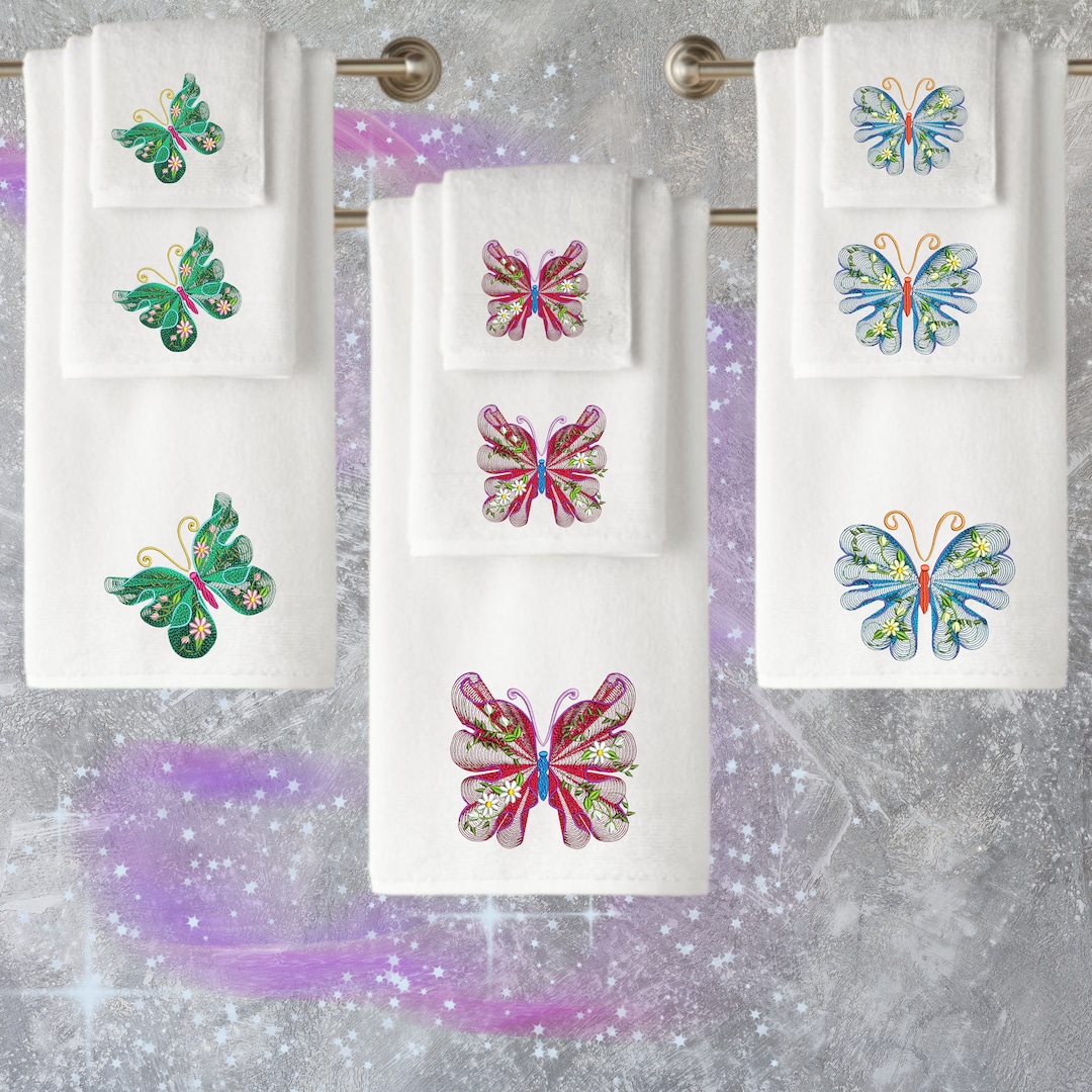 Embroidered Butterfly Towels, Personalized Luxury Cotton Range - Etsy