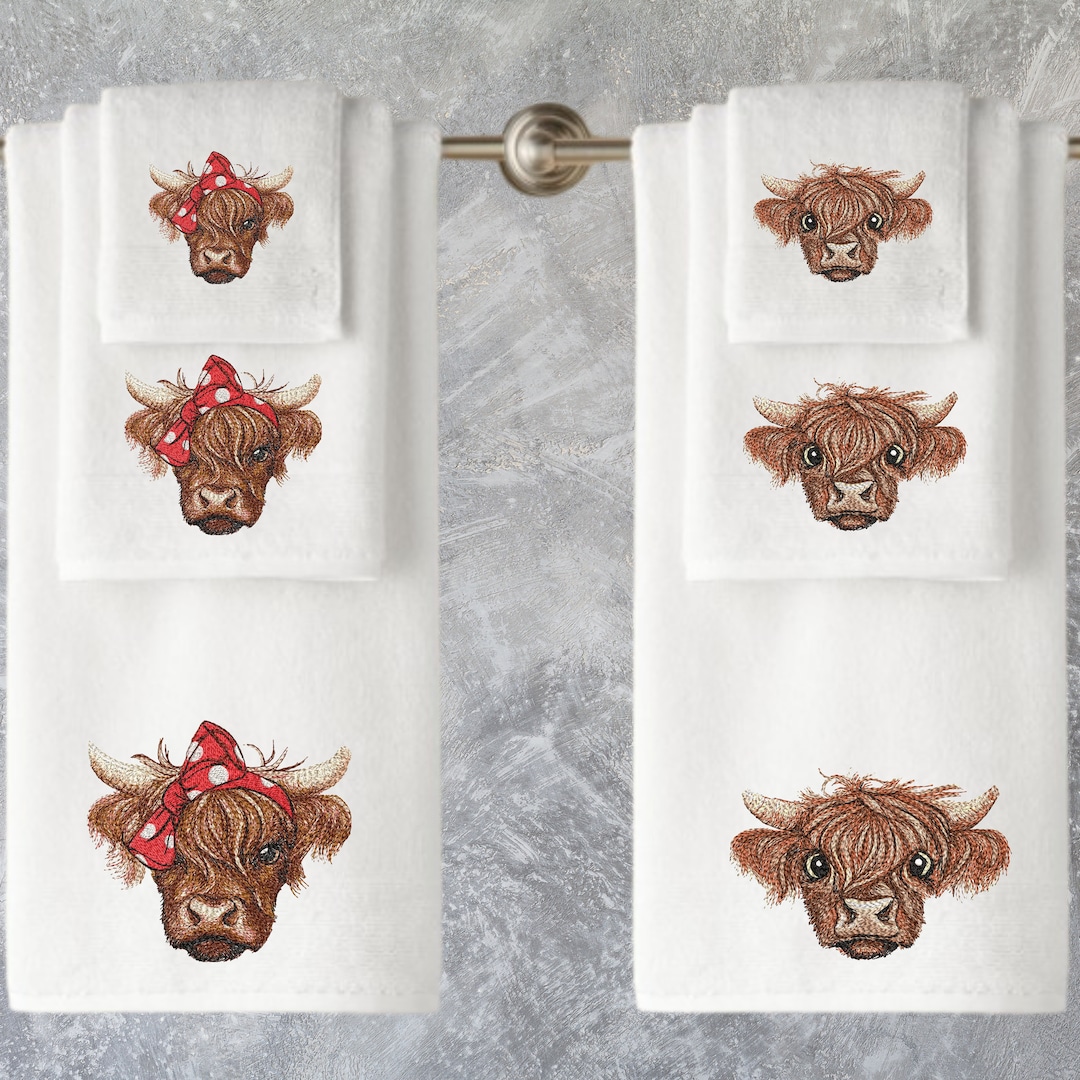 Embroidered Highland Cow Towels: Personalized Luxury Cotton Towel Set ...