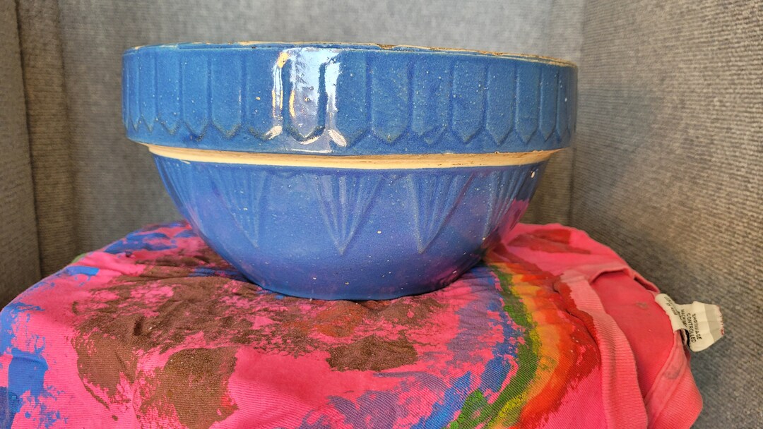 Art Deco Blue Salt Glaze Stoneware Crock, Geometric Design - Etsy