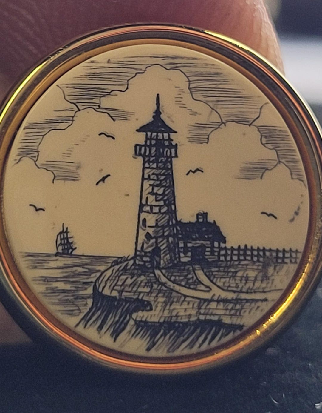 Vintage Barlow Faux Ivory Nautical Litehouse Scrimshaw Cufflinks in ...