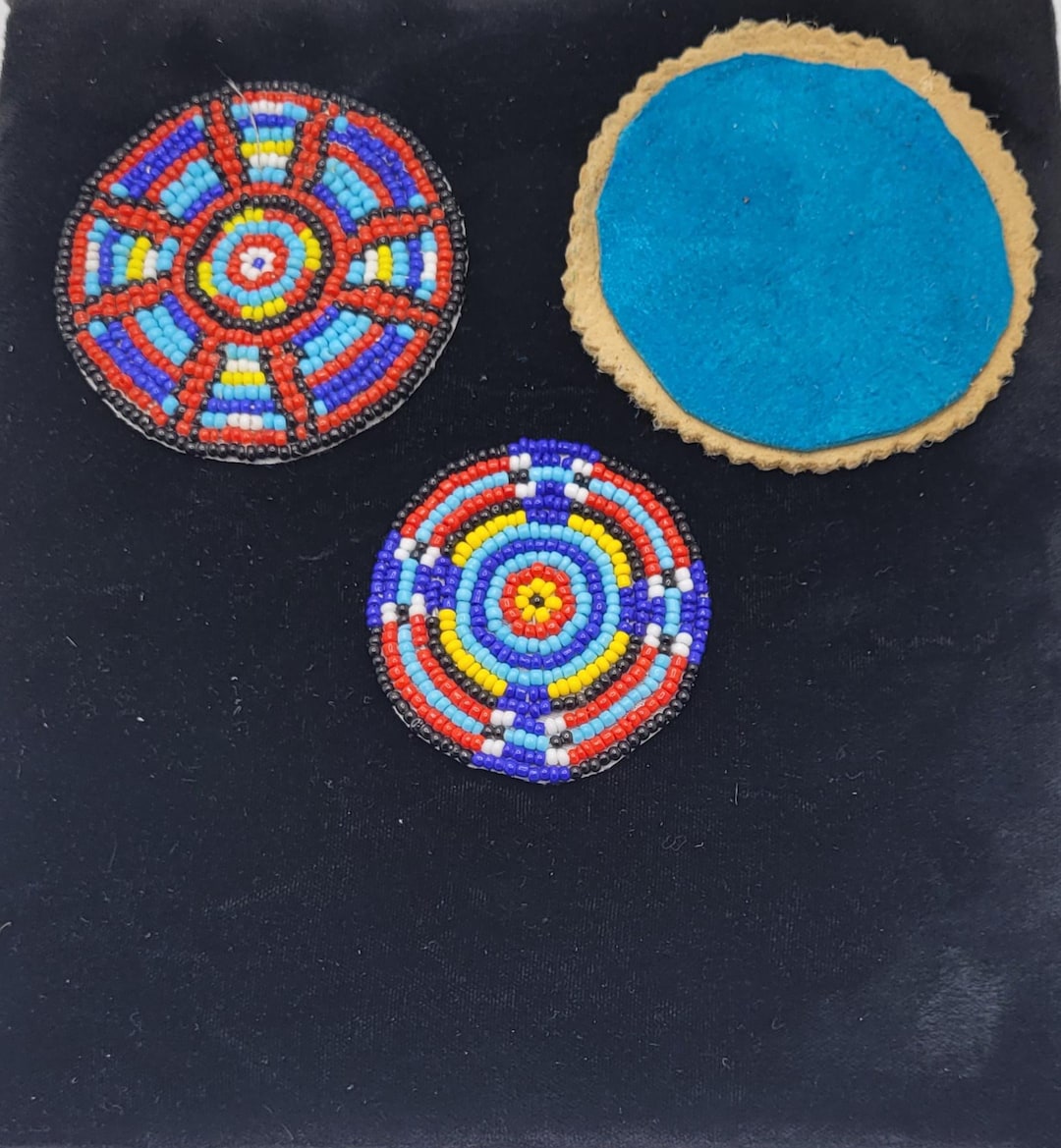 Mixed Pair Native American Style, Glass Seed Bead Bullseye Patches on ...
