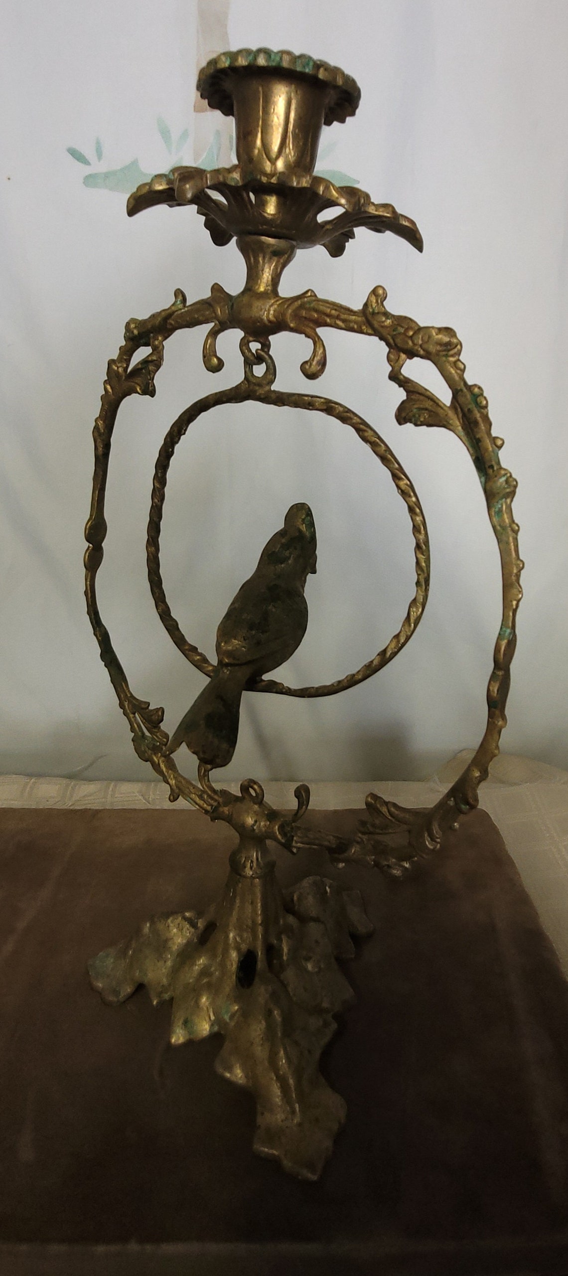 Victorian Guilt Bronze Swinging Perch Cardinal Single Candlestick - Etsy