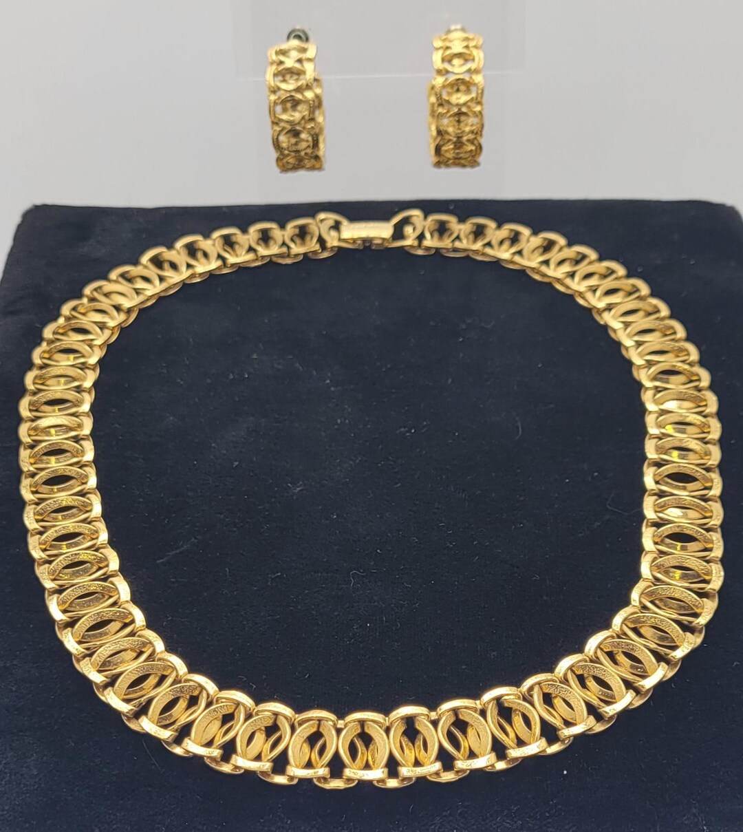 1980s Trifari Gold Tone Modernist Necklace and Earrings Braided Chain ...