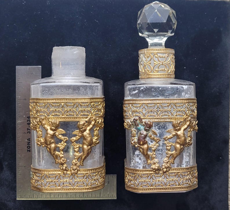 Mid-20th Century Victorian Style Perfume Bottles With Pierced Metal ...