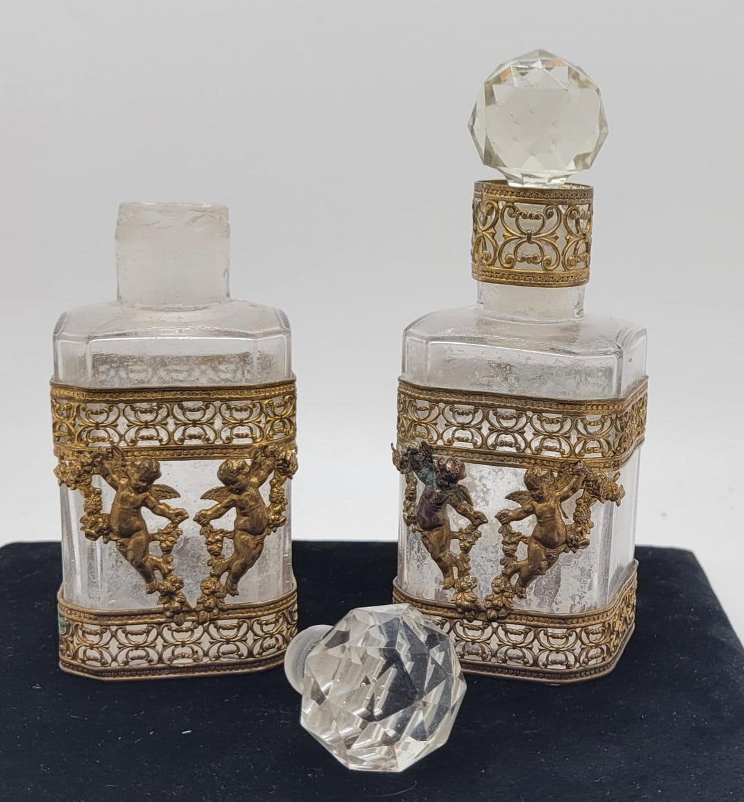 Mid-20th Century Victorian Style Perfume Bottles With Pierced Metal ...