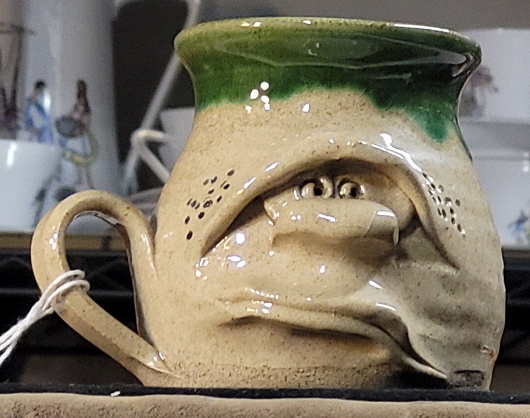 Miniature Ugly Face Pitcher Green and Tan - Etsy