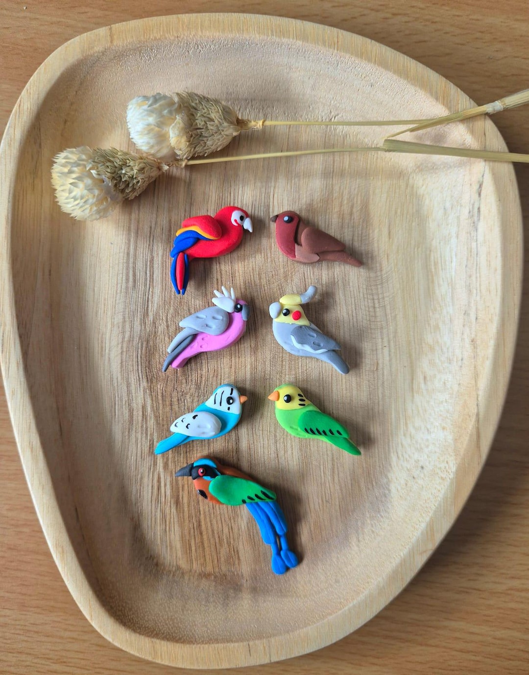 Handmade Polymer Clay Bird Magnets: Parrot, Cockatiel, Robin, Cockatoo ...