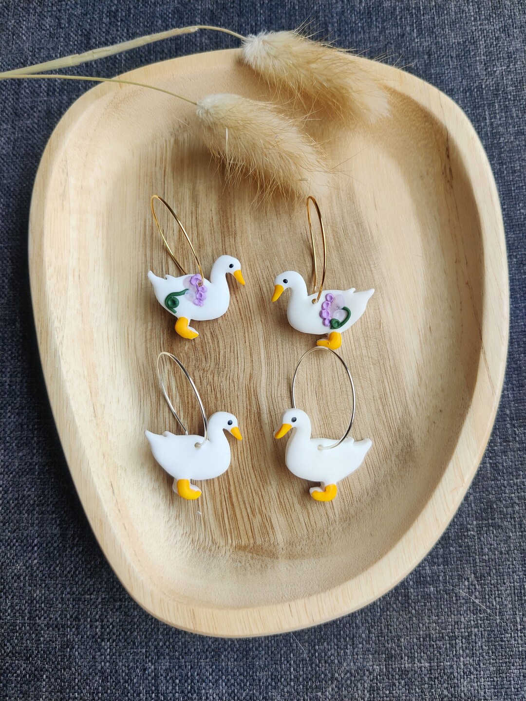 Handmade Polymer Clay Duck Earrings: Bird Animal Jewelry - Etsy