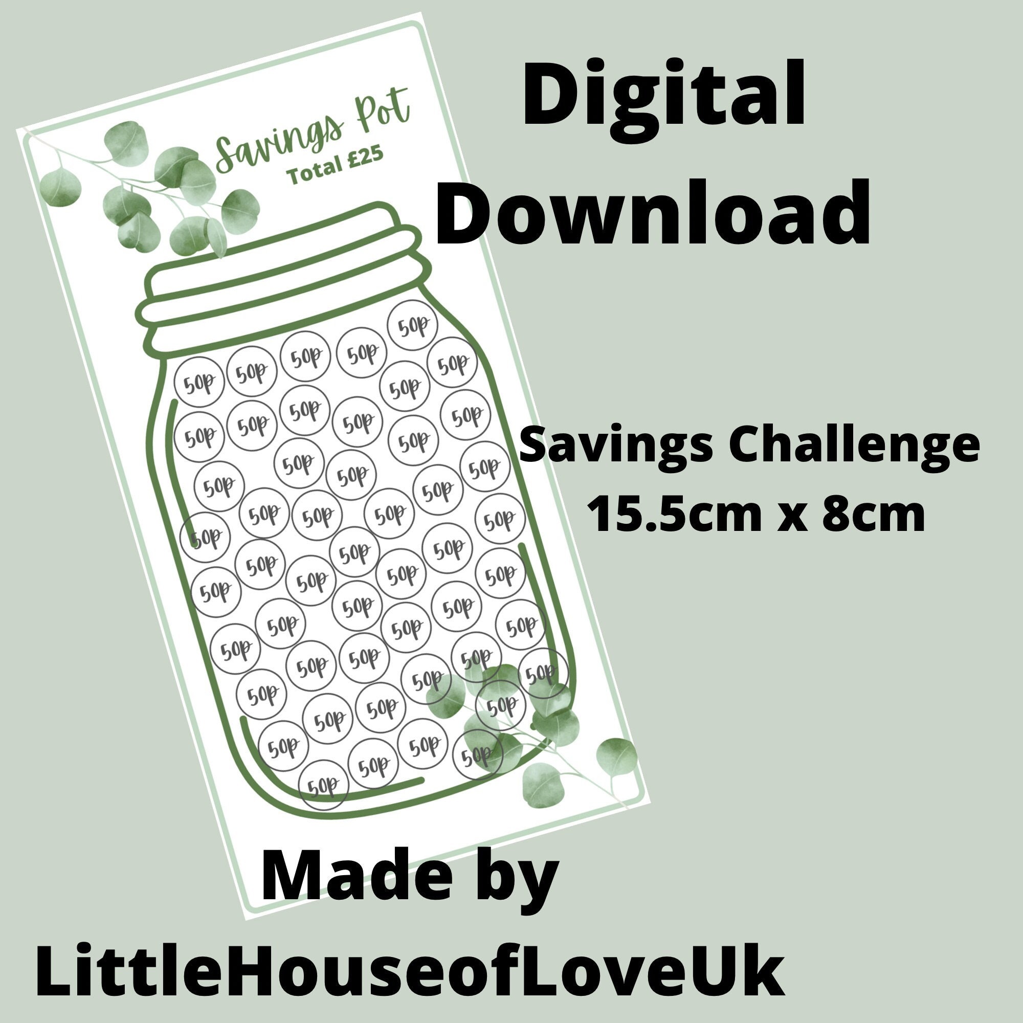50p Savings Challenge, Digital Download, Savings Challenge, Budget ...