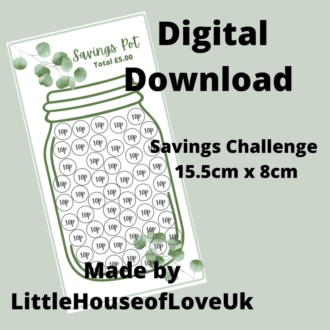 Ten Pence Savings Challenge Savings Pot, Digital Download, Savings ...