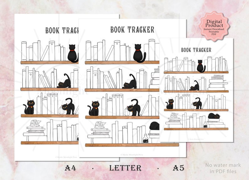 Book Tracker Printable Mystic Black Kitten Bullet Journal Digital ...