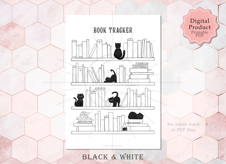Book Tracker Printable Mystic Black Kitten Bullet Journal Digital ...