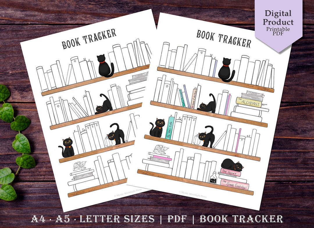 Book Tracker Printable Mystic Black Kitten Bullet Journal Digital ...