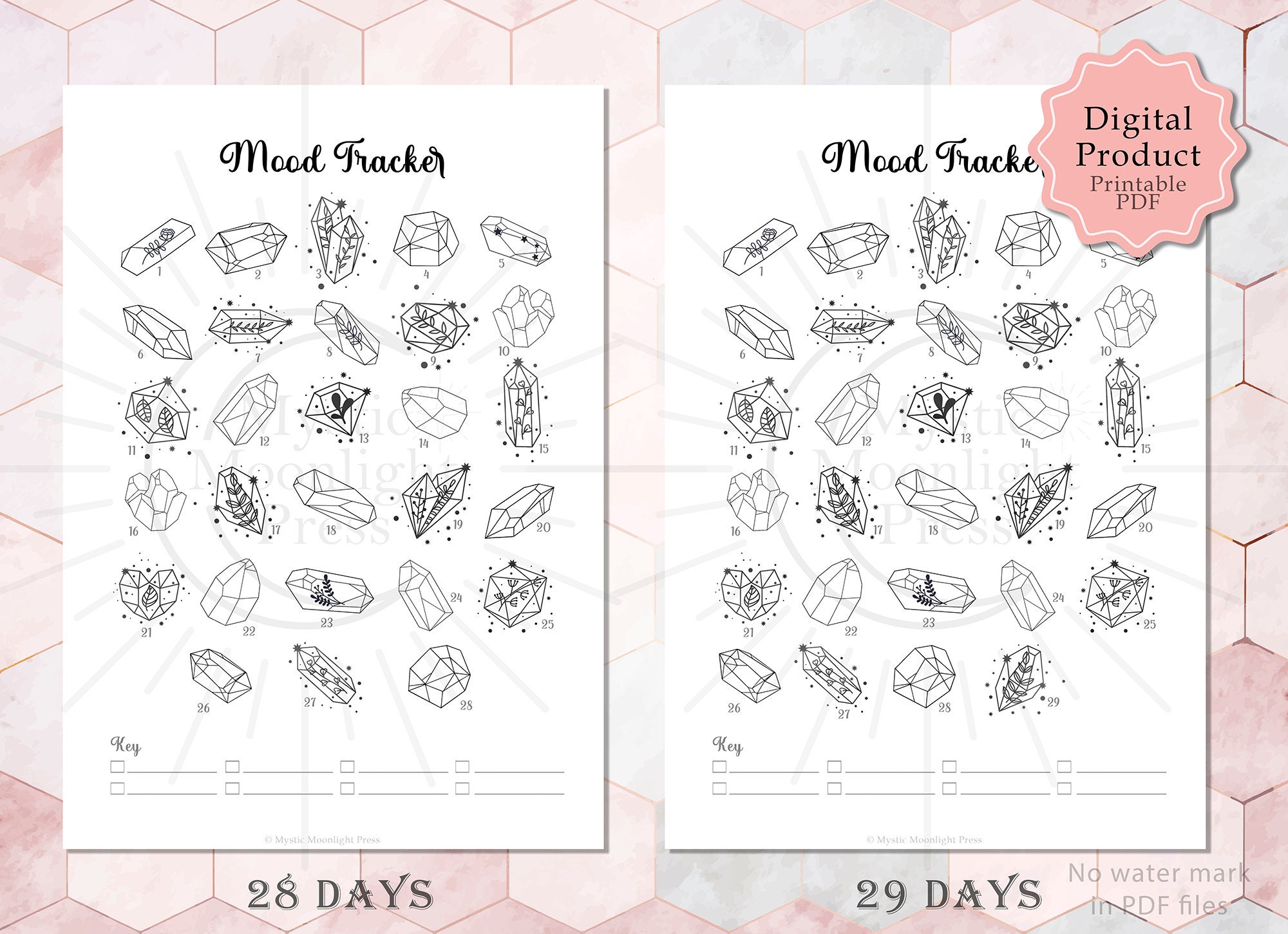 Mystic Crystal Mood Tracker Printable Bullet Journal Digital Template Instant Download A4 A5 US ...