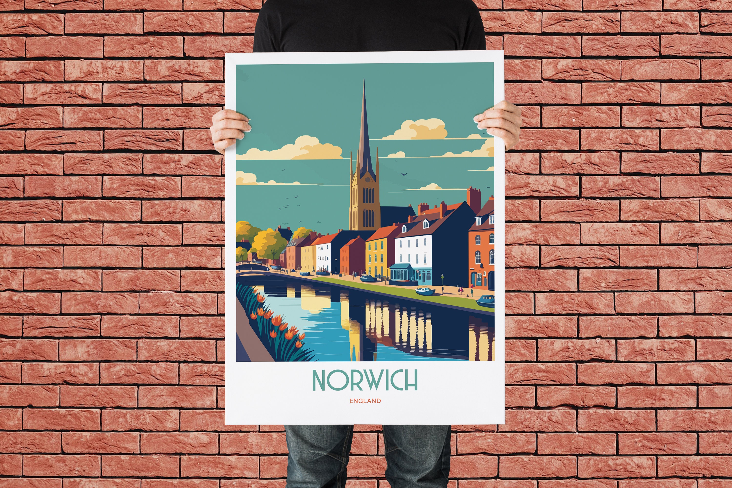Norwich Kathedrale Reise Druck Norwich Reisekunst Englischer ...