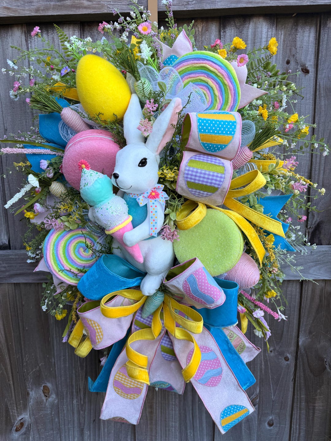 Easter Bunny Wreath, Pastel Easter Front Door Decor, Whimsical Bunny ...