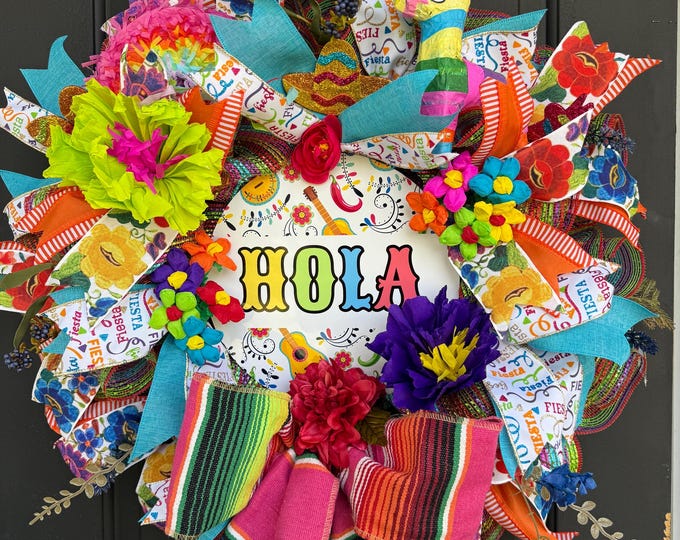 Fiesta Wreath, San Antonio Fiesta Decor, Cinco De Mayo Wreath, Mexican ...