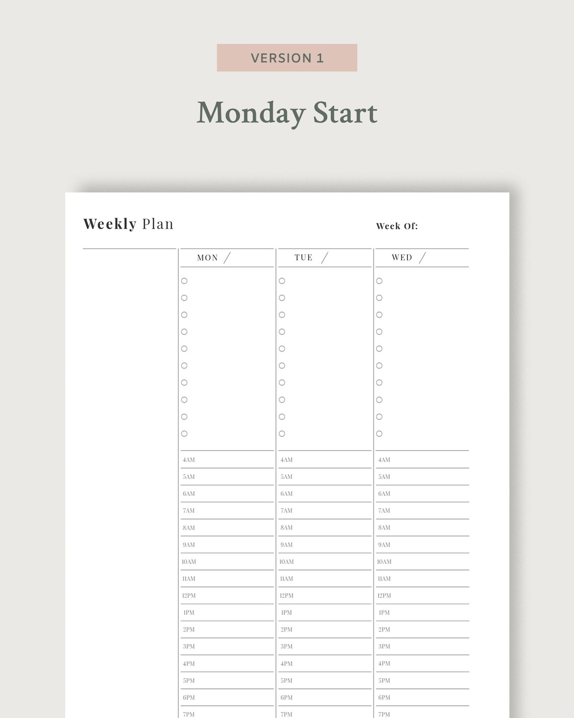 Undated Weekly Planner Template Printable | Week on Two Pages | Weekly ...