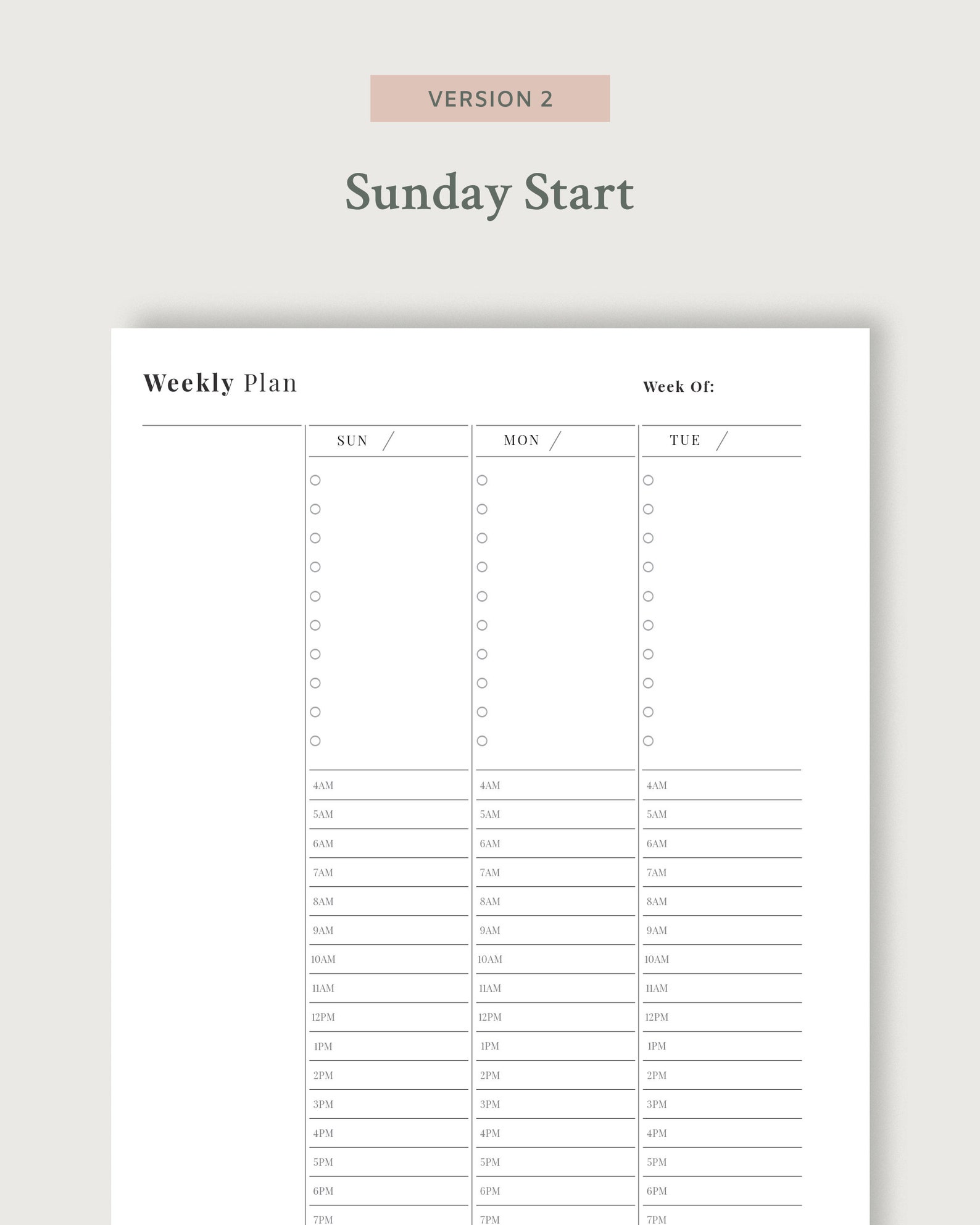 Undated Weekly Planner Template Printable | Week on Two Pages | Weekly ...