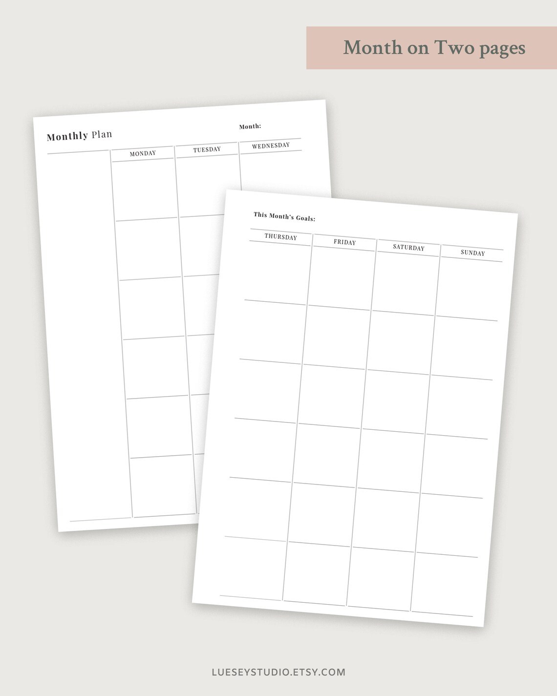 Undated Monthly Planner Template Printable | Month on Two Pages ...