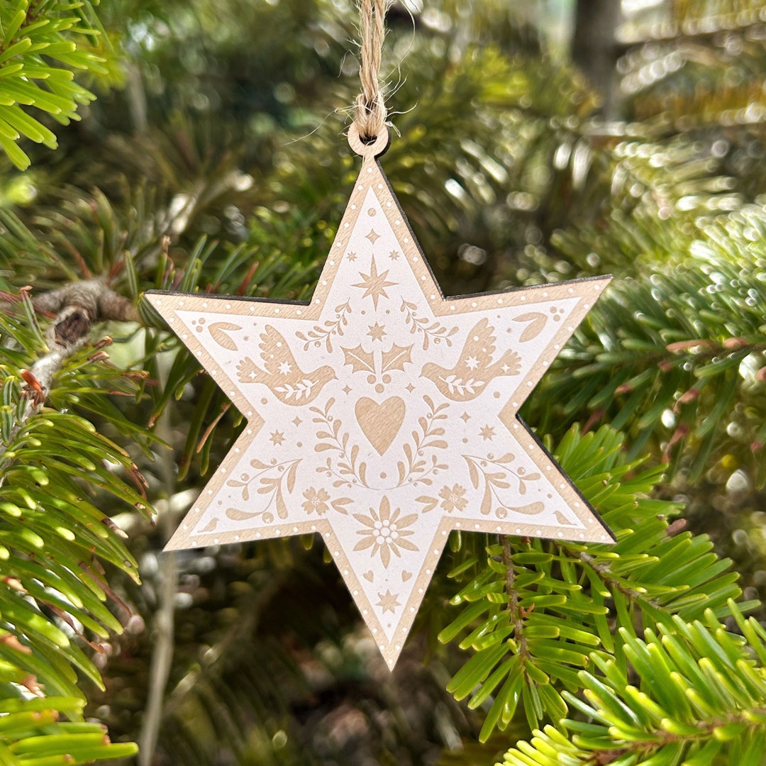 Papercut Star Wooden Decoration - Etsy