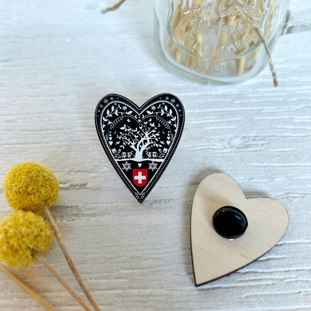 Swiss Papercut Heart Wooden Pin Badge - Etsy
