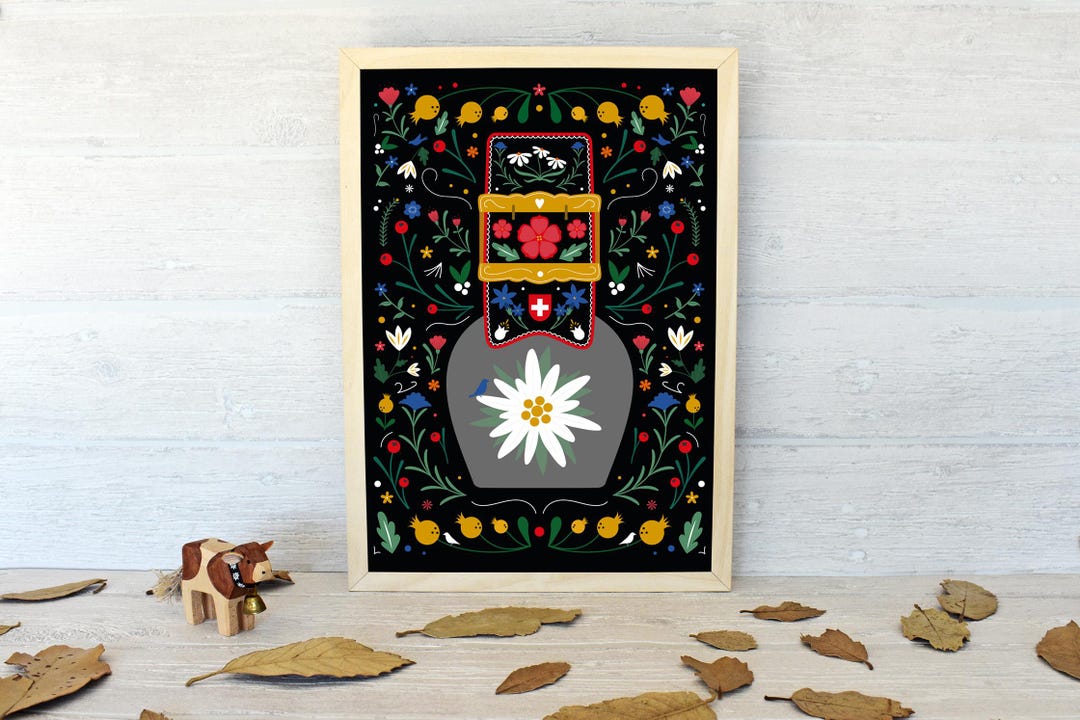 Edelweiss Cow Bell Art Print - Etsy
