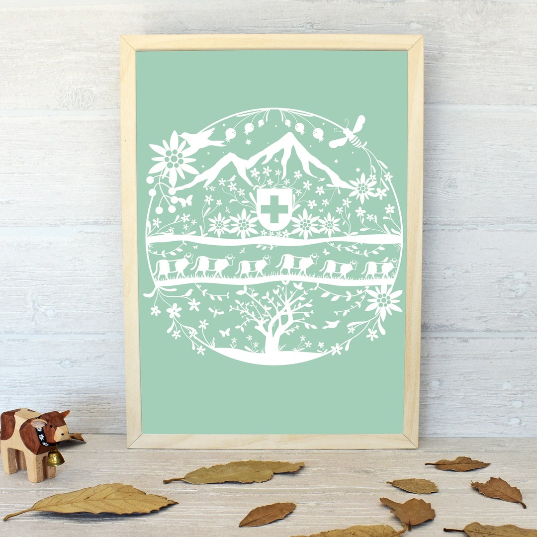 Swiss Paper Cut Art Print sage - Etsy