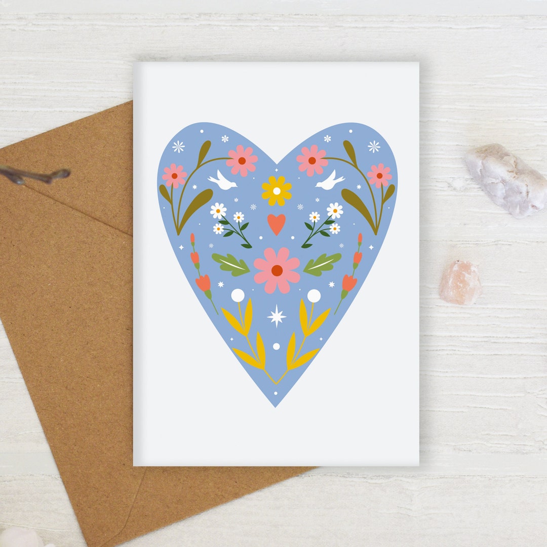 Folk Heart Greeting Card - Etsy