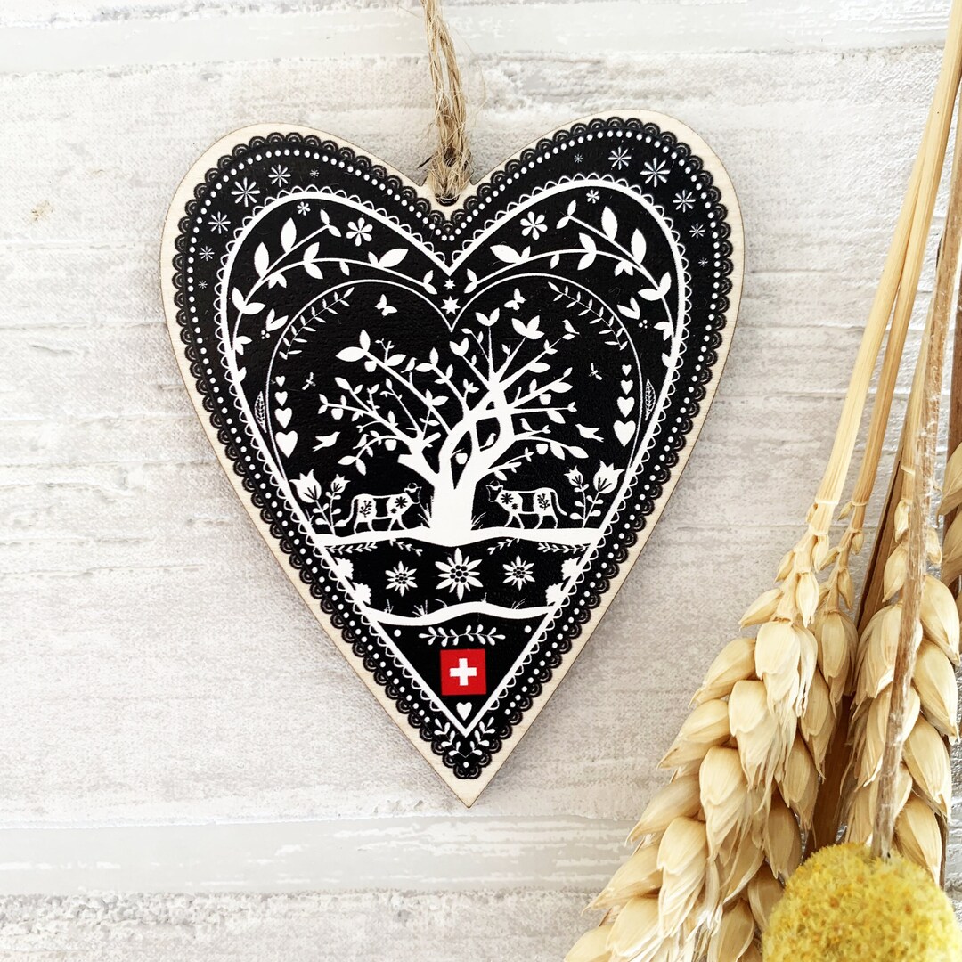 Swiss Paper Cut Heart Wooden Decoration - Etsy