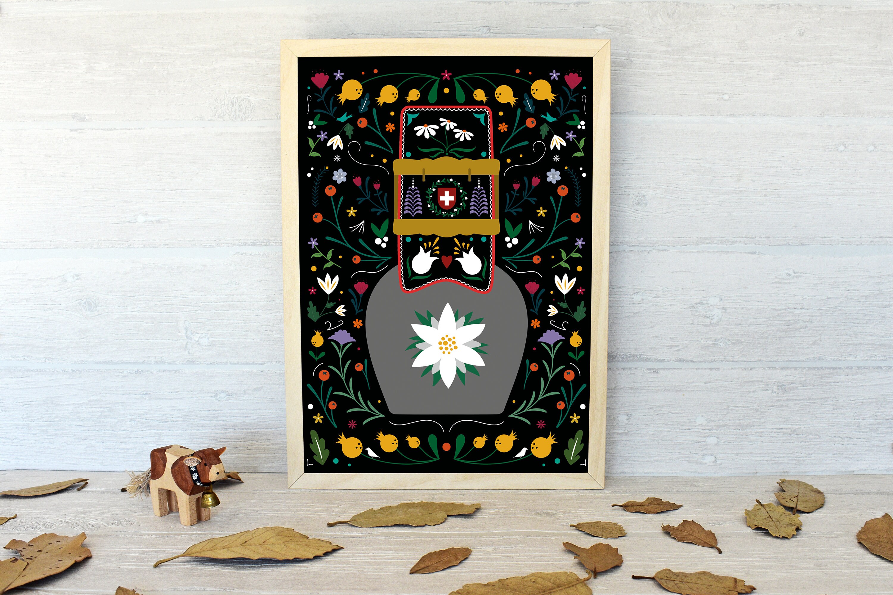 Edelweiss Cow Bell Art Print - Etsy