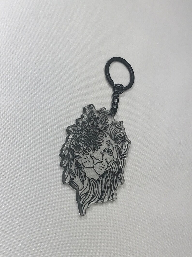 King of the Jungle, Lion Keychain, Leo, Zodiac, Flowers, Handmade Resin ...