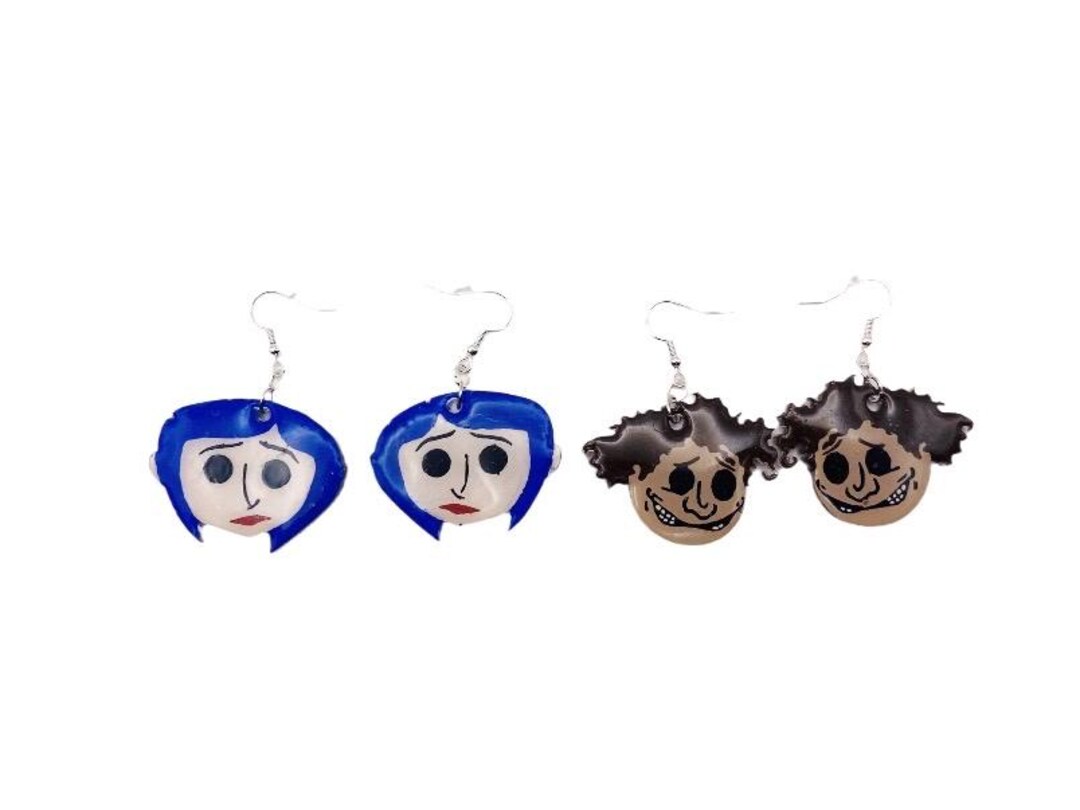 Coraline & Wybie Inspired Sterling Silver 925 Dangle Earrings, Button ...