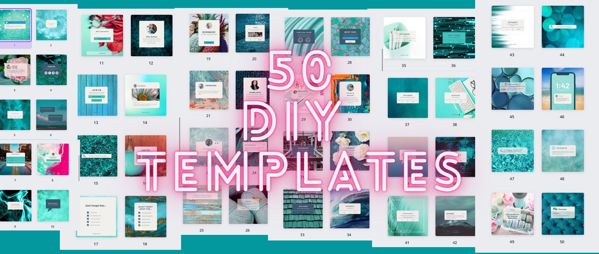 Teal Social Media - Notifications and Reminders 50-pack - Customizable ...