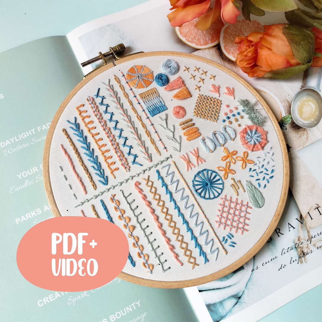 Beginner & Intermediate Embroidery PDF Pattern, Basic Stitches Tutorial ...