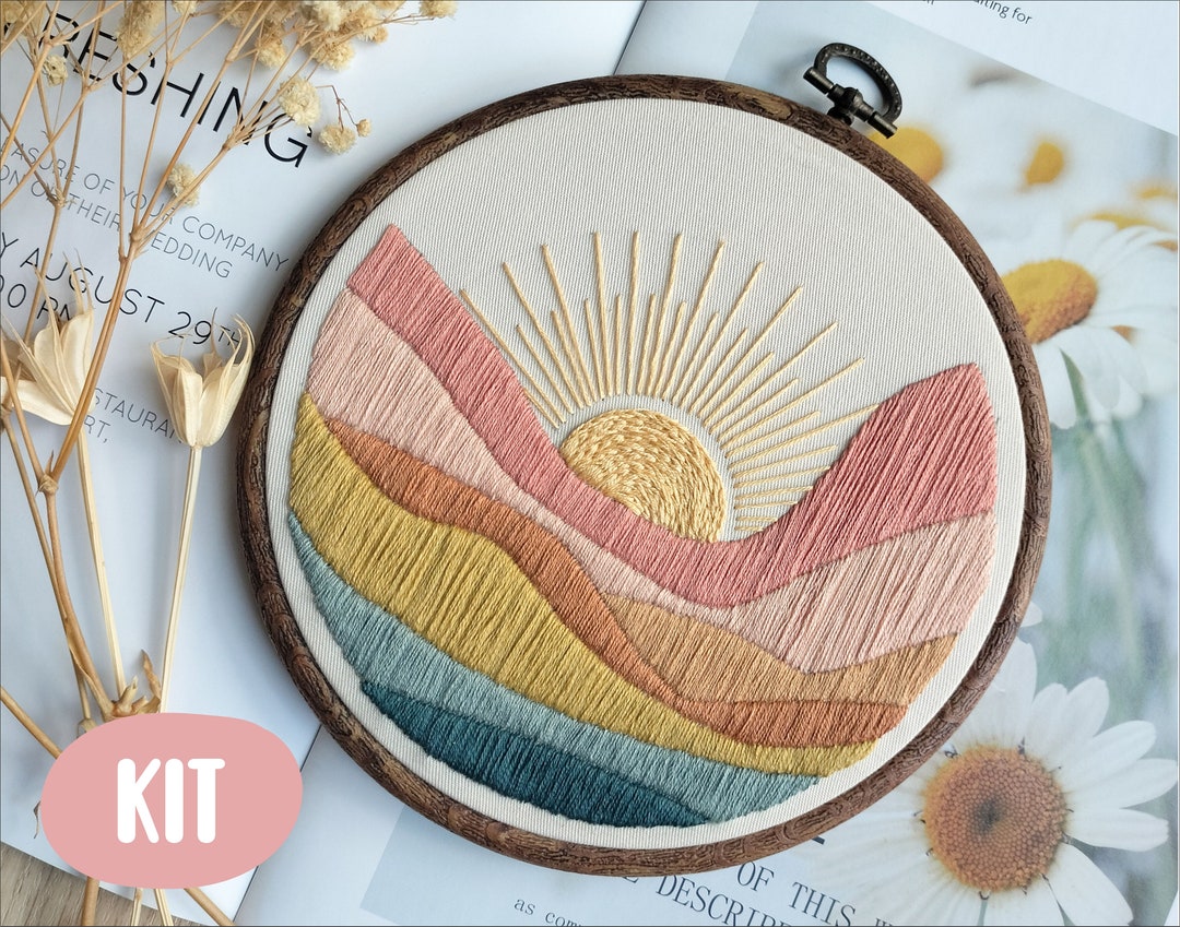 Embroidery Kit Mountains Sunrise Beginner Easy, Modern, Fuunny + Video ...