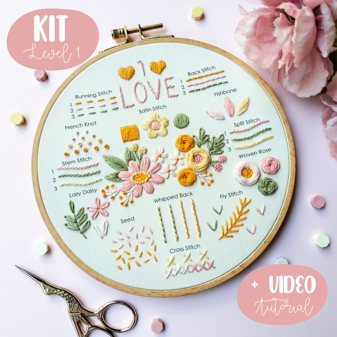 Beginner Embroidery KIT, Flower, Hand Embroidery Learning, How to Start ...