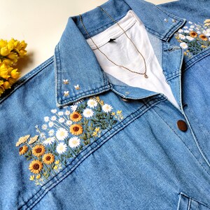 Floral Embroidery Pattern: Sunflower & Daisy Jeans Jacket (PDF Pattern ...