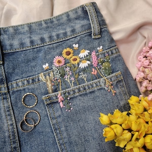Flower Embroidery KIT for Women Jeans - Etsy