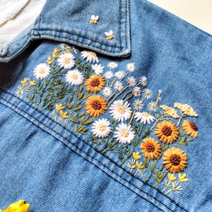Floral Embroidery Pattern: Sunflower & Daisy Jeans Jacket (PDF Pattern ...