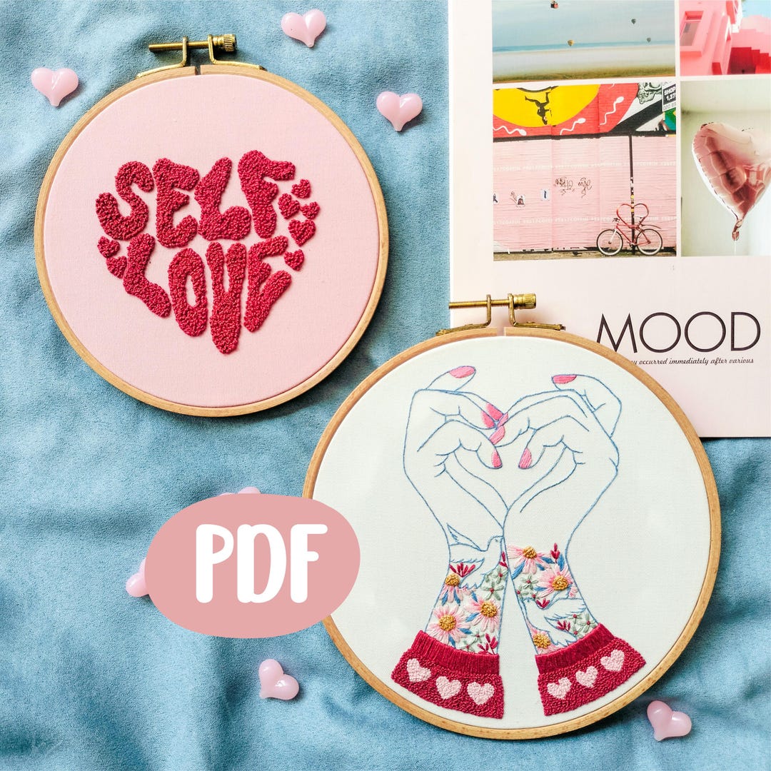 Pdf Pattern Heart, Set of 2 Embroidery for Beginner, Love, Fun, Modern ...